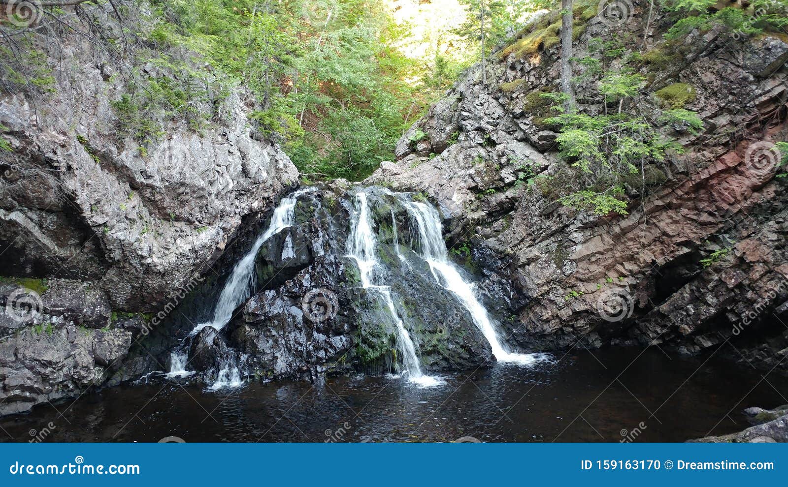 Waterfalls in park stock photo. Image of trees, rock - 159163170