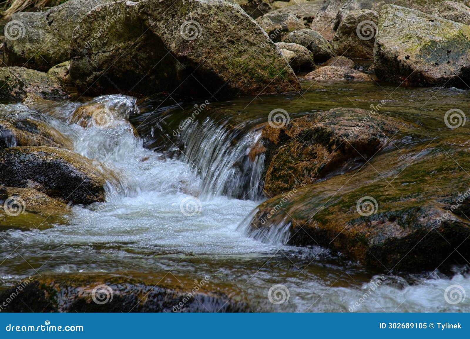 Waterfalls on a Stream in the Forest Stock Image - Image of adventure ...