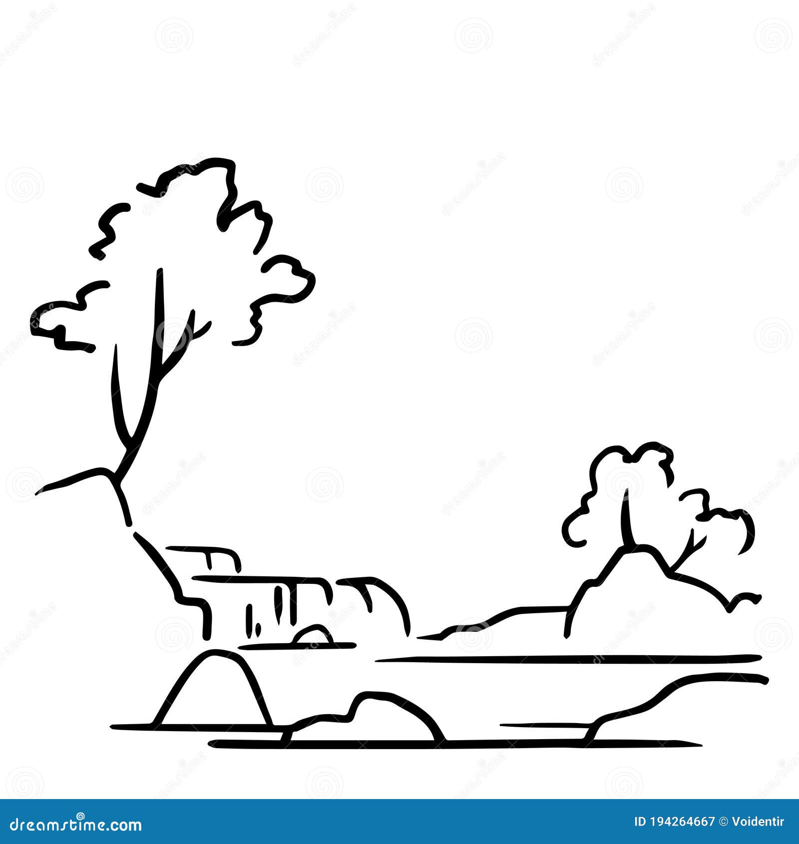 Outline waterfall view stock vector. Illustration of draw - 194264667