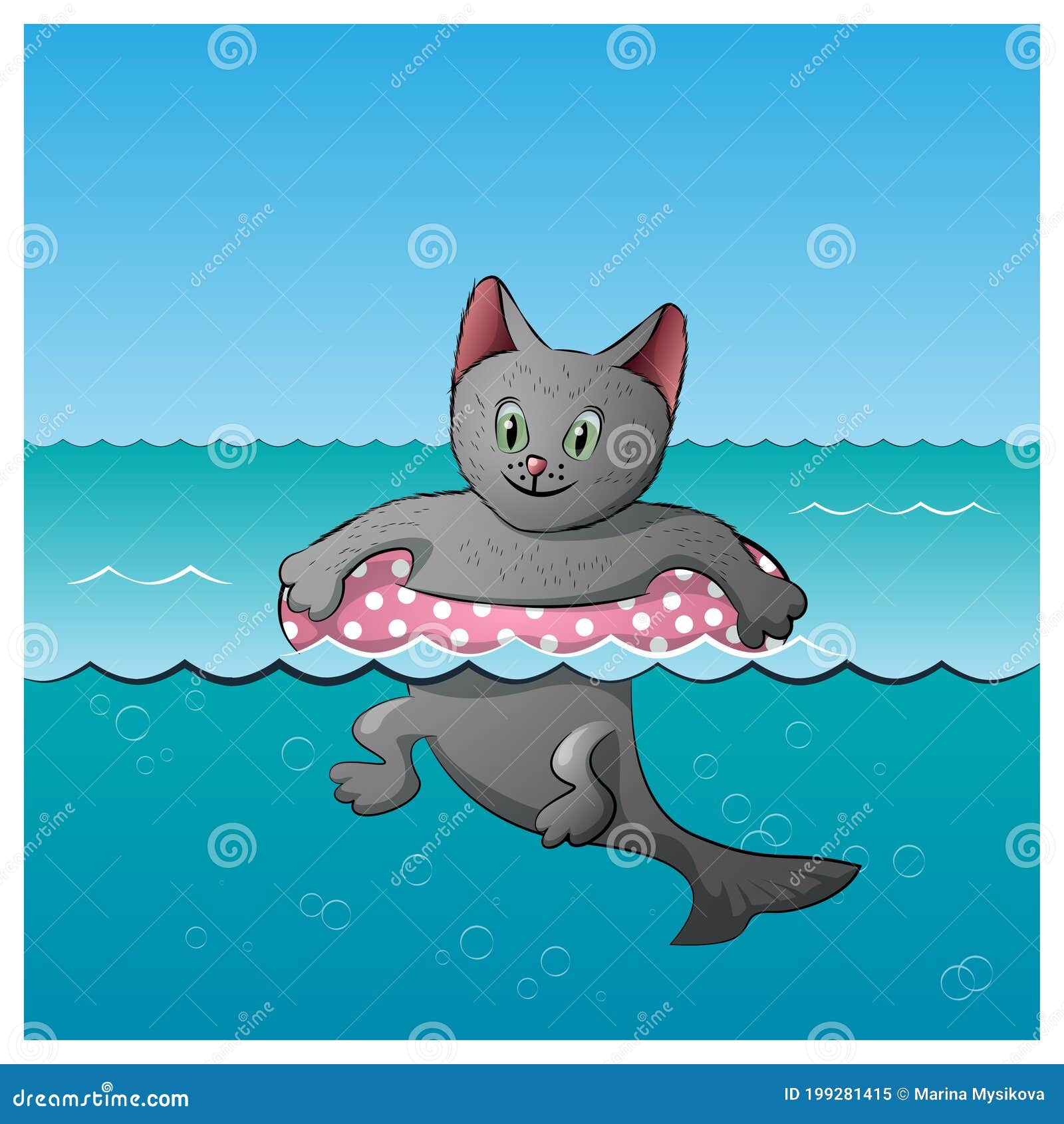 Funny water cat. stock vector. Illustration of lifestyle - 199281415
