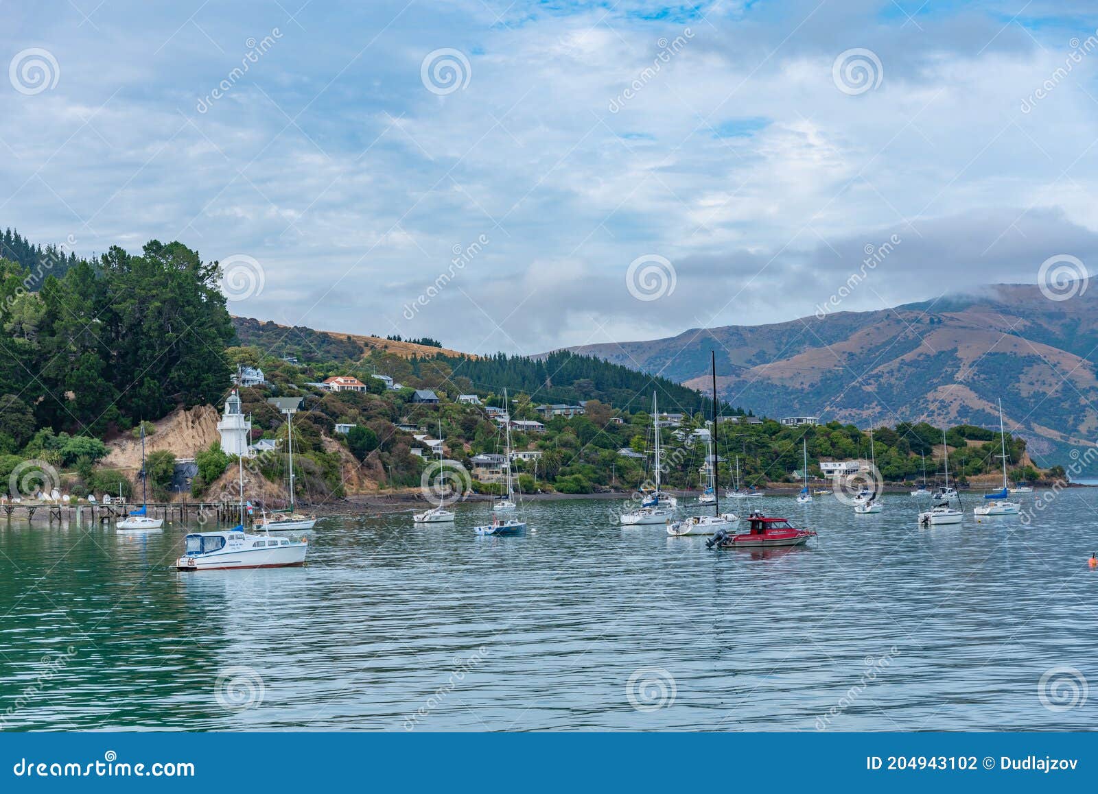 Waterfront of Akaroa, New Zealand Stock Photo - Image of holiday ...