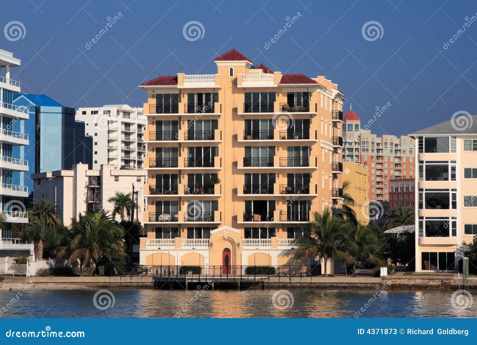 Waterfront Apartment Building Stock Image - Image of miami, tropical ...