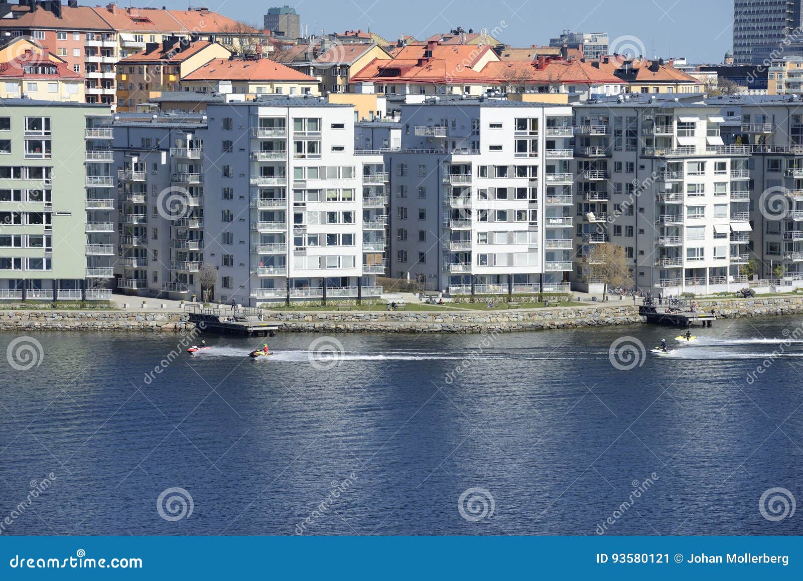 Waterfront Apartment Buildings Stock Image - Image of district, block ...