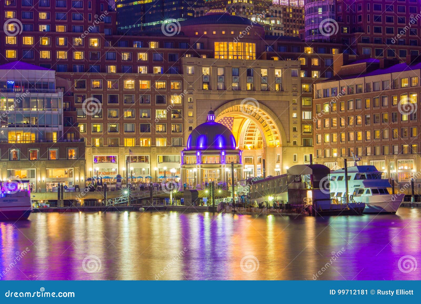 Waterfront of Boston at Night Stock Image - Image of city, skyscraper ...