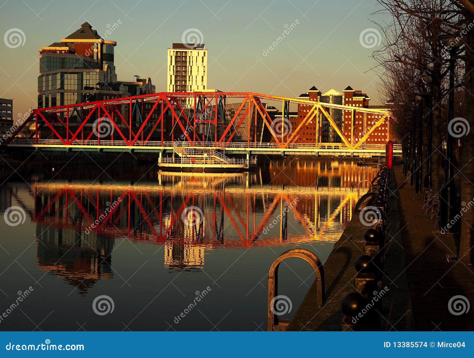 Waterfront Bridge stock photo. Image of lifebuoy, live - 13385574
