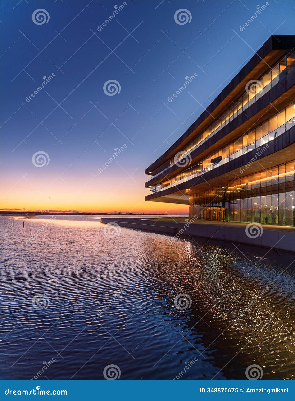 Waterfront Brutalist Library Architecture Design Stock Image - Image of ...
