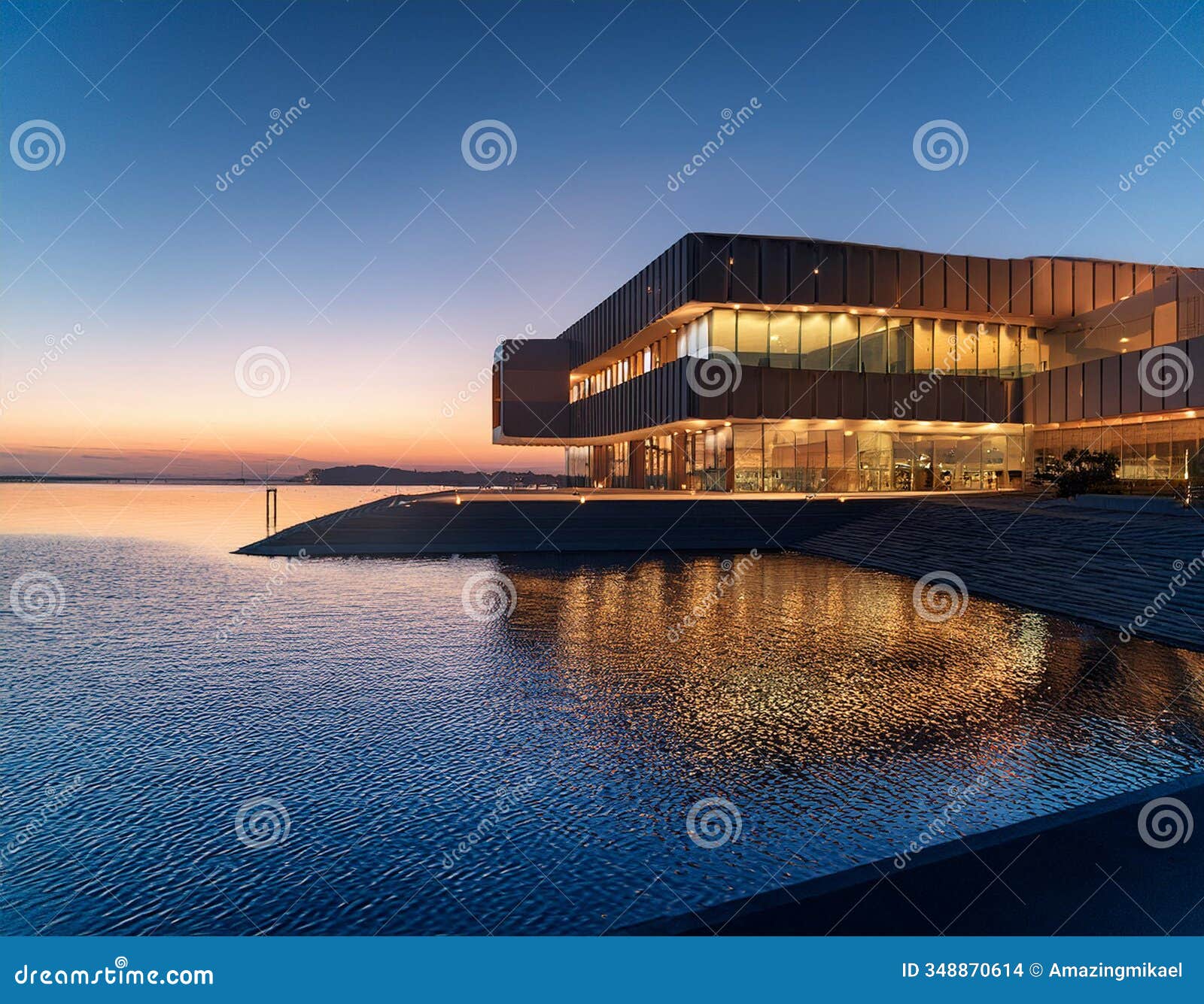 Waterfront Brutalist Library Architecture Design Stock Photo - Image of ...