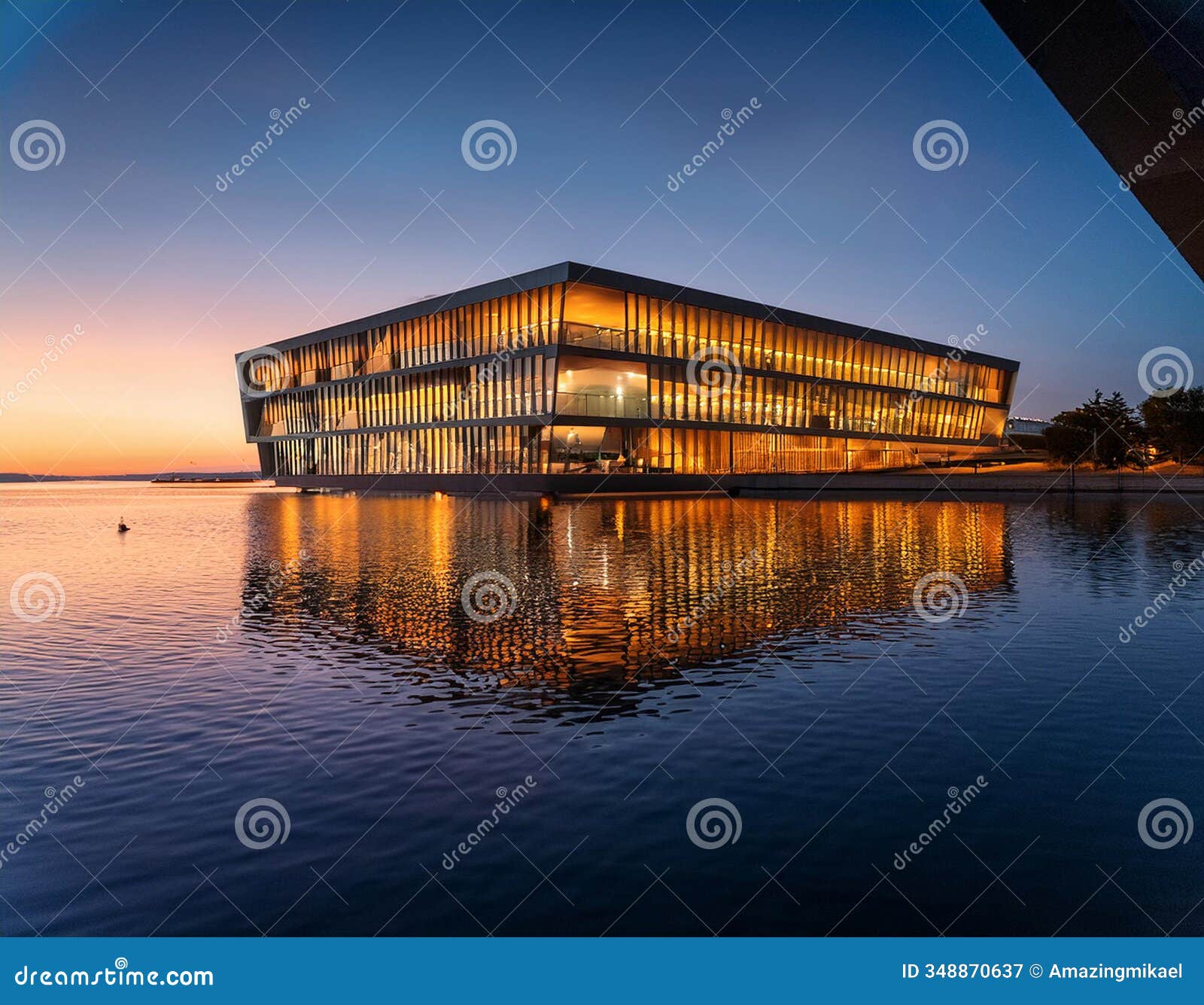 Waterfront Brutalist Library Architecture Design Stock Image - Image of ...