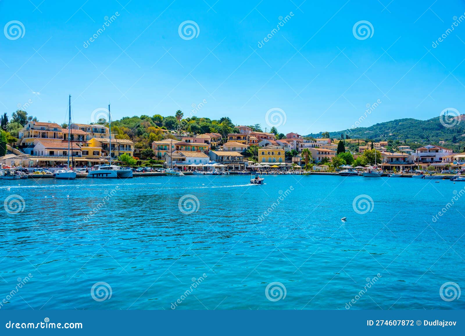 Waterfront of Greek Town Kassiopi, Corfu Stock Photo - Image of ...