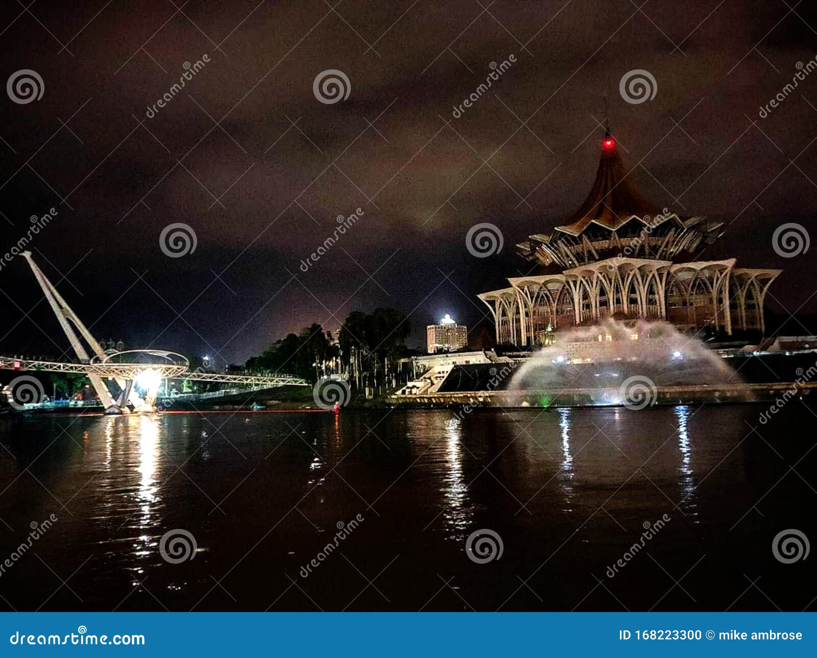 Waterfront Kuching With Silhouette Boat Royalty-Free Stock Photography ...