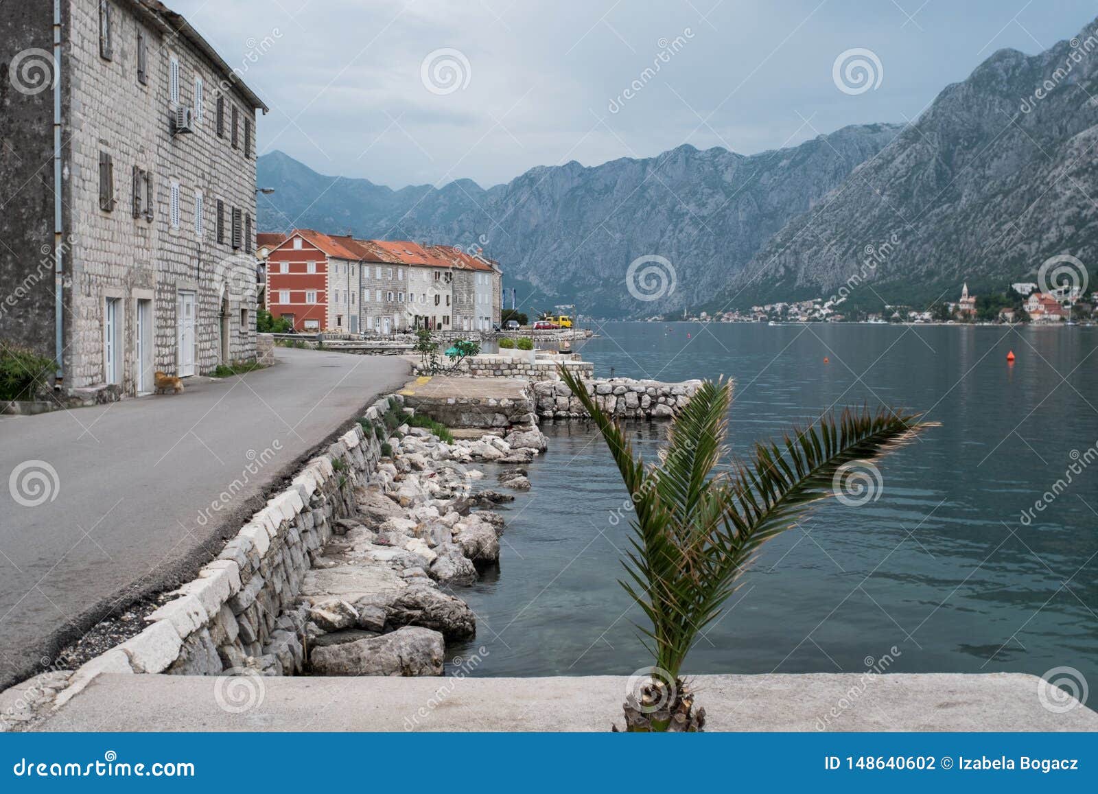 Waterfront in Muo, in Kotor Bay in Montenegro Stock Photo - Image of ...