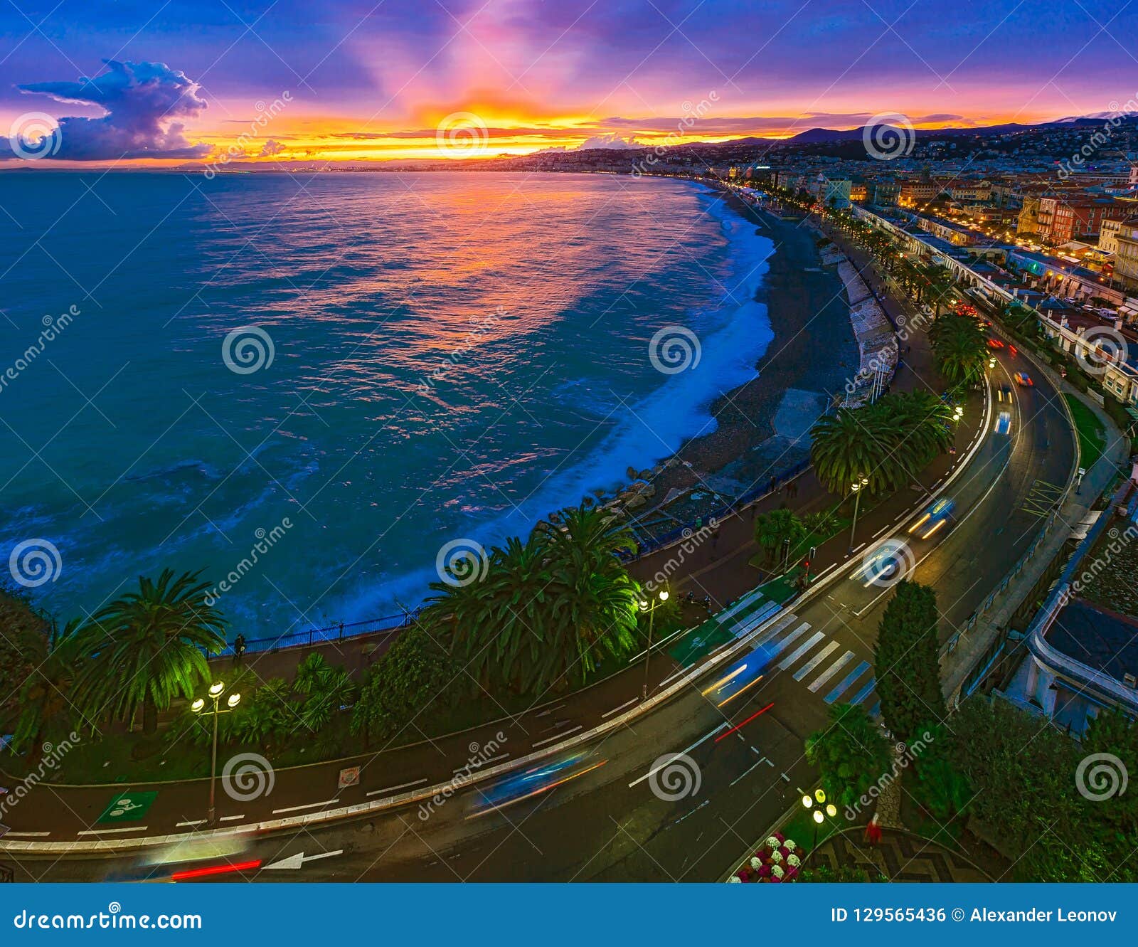 Waterfront of Nice stock photo. Image of france, evening - 129565436
