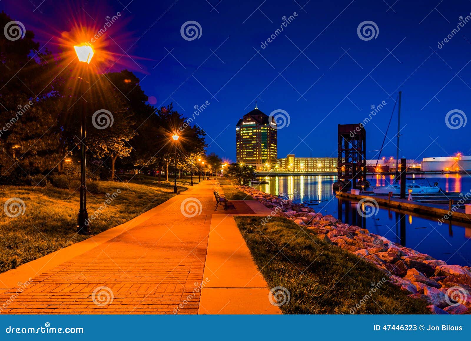 The Waterfront at Night in Canton, Baltimore, Maryland. Stock Image ...