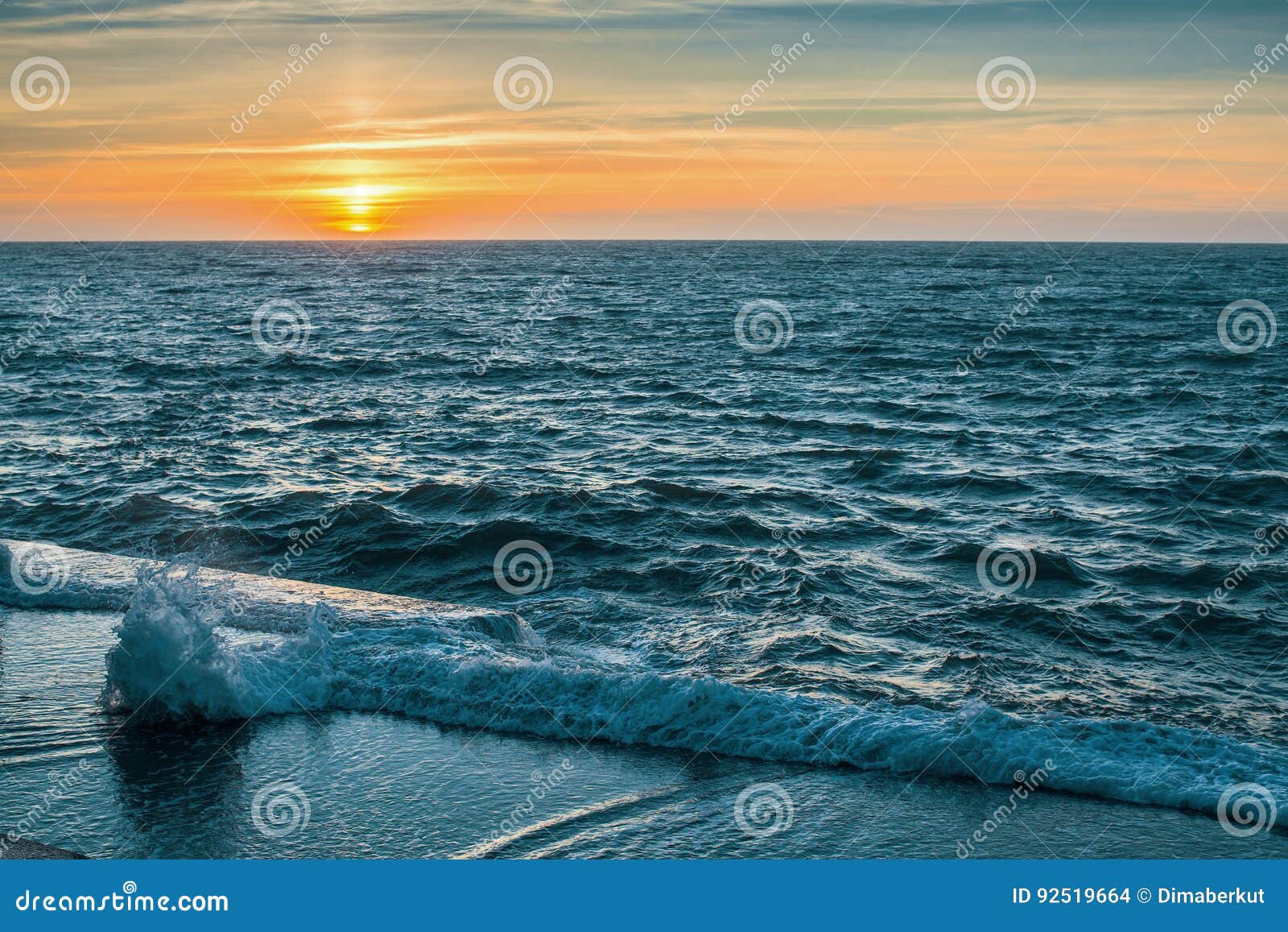 Waterfront Ocean Surf during Sunset. Nature. Stock Photo - Image of ...