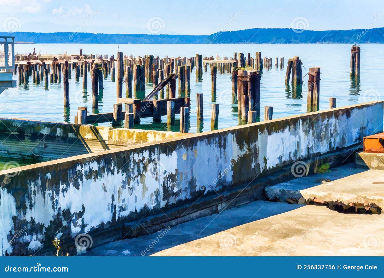 Waterfront Park Ruins Illustration Stock Photo - Image of washington ...