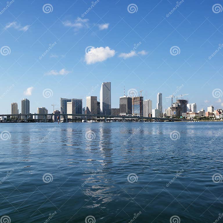 Waterfront Skyline of Miami Stock Photo - Image of reflection, colour ...