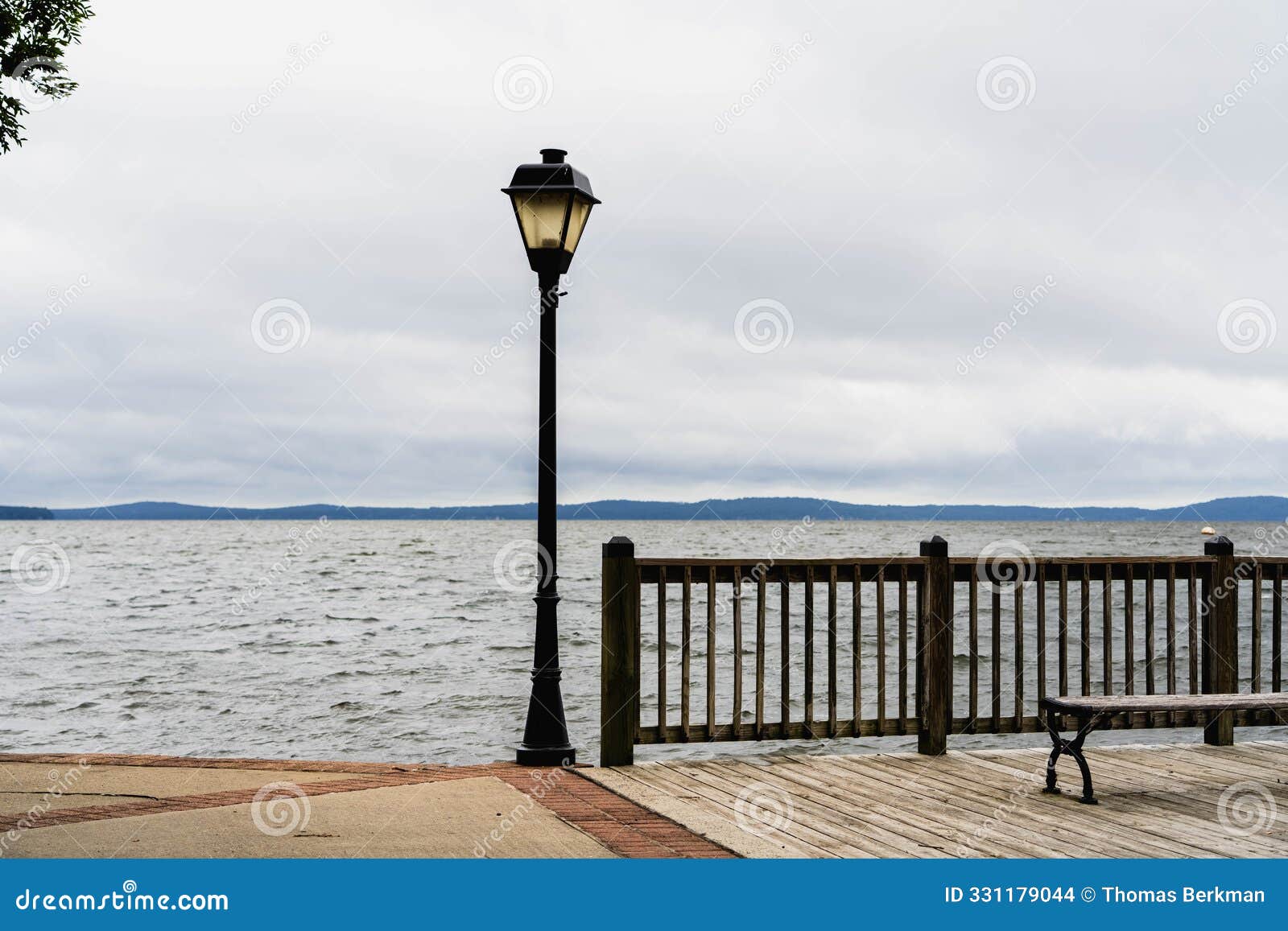 Waterfront View Walkway with Lamp Post, Scenic Walkway Stock Photo ...