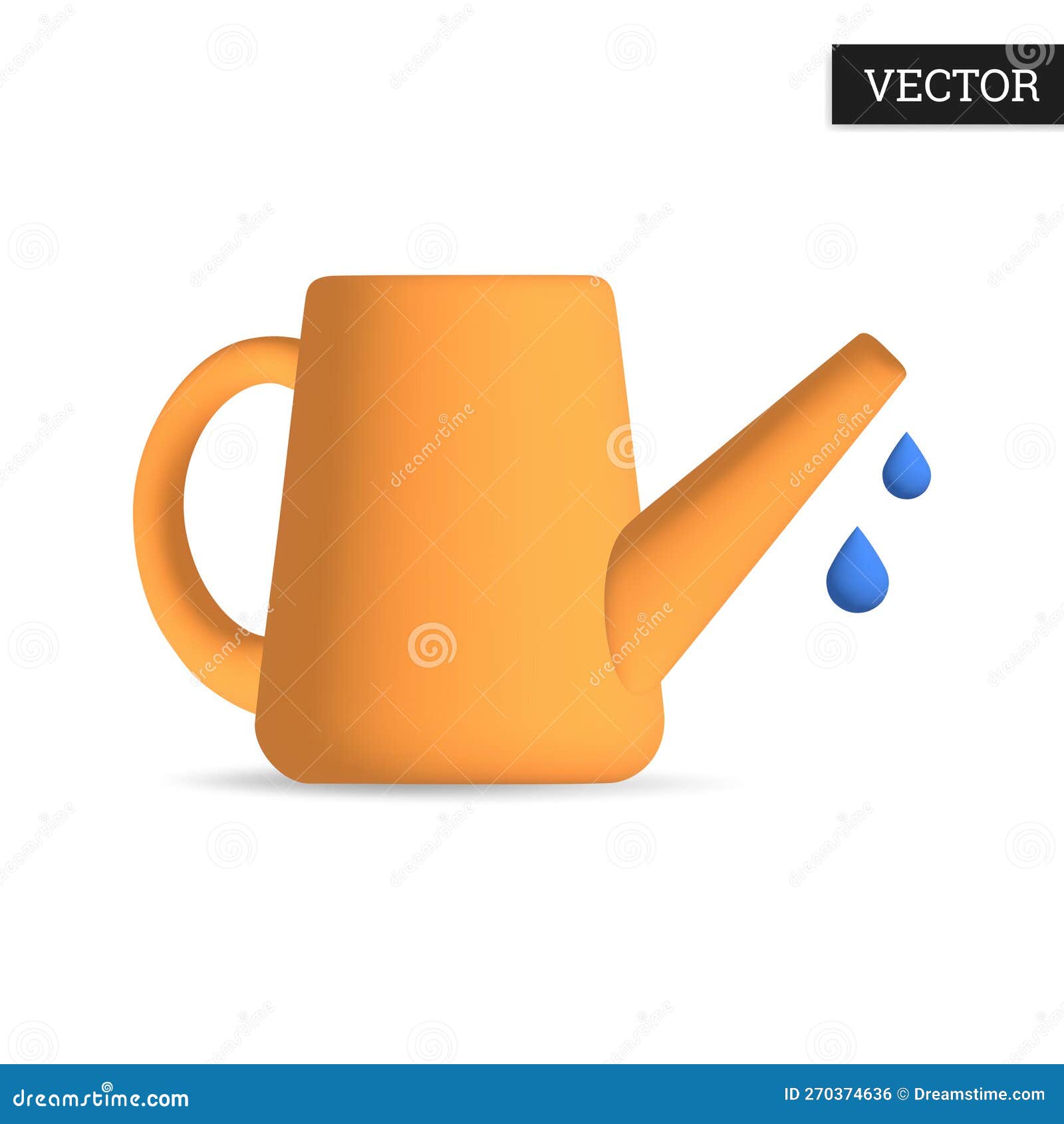 Watering Can with Water Drops. 3d Icon in Cartoon Style. Stock Vector ...