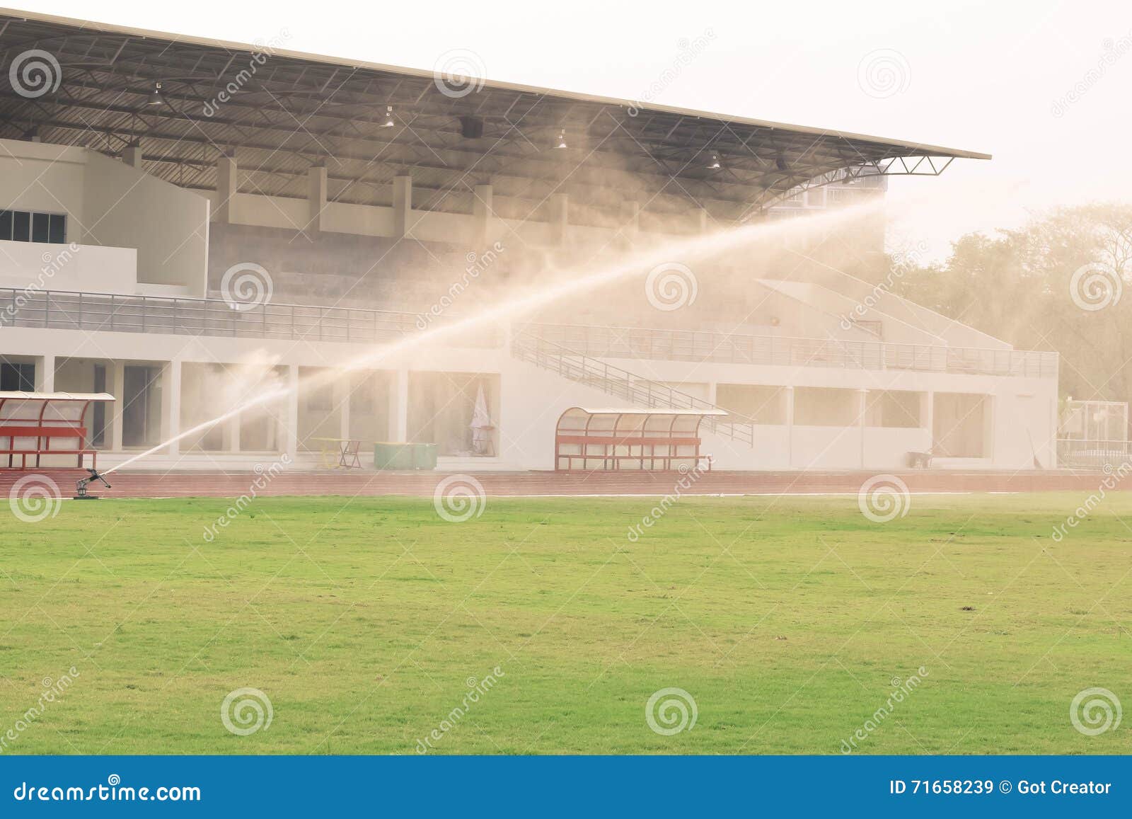 Watering the Football Field Stock Image - Image of fresh, morning: 71658239