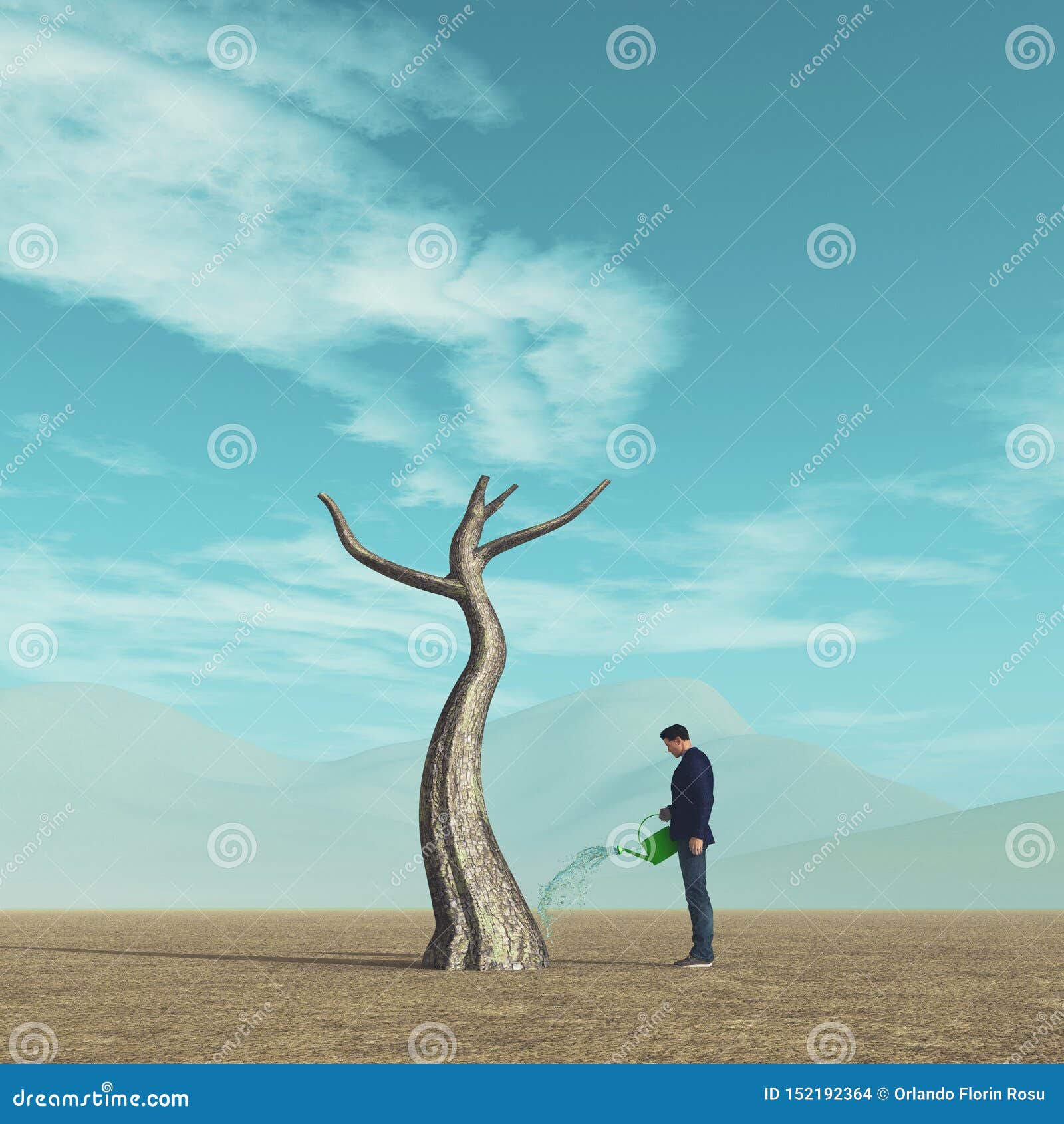 Watering a tree stock illustration. Illustration of dream - 152192364