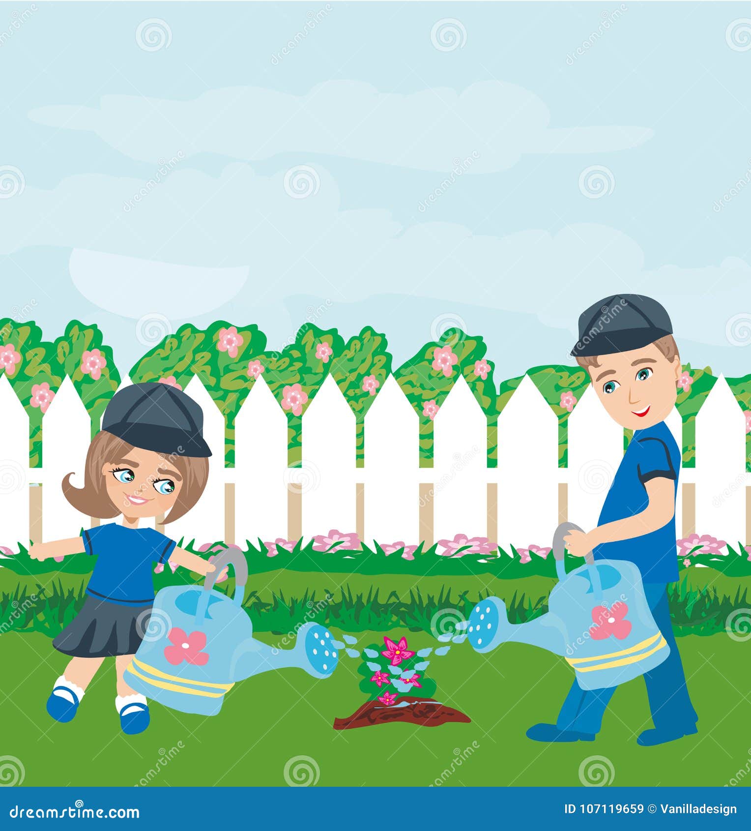 Watering the tree stock vector. Illustration of nature - 107119659