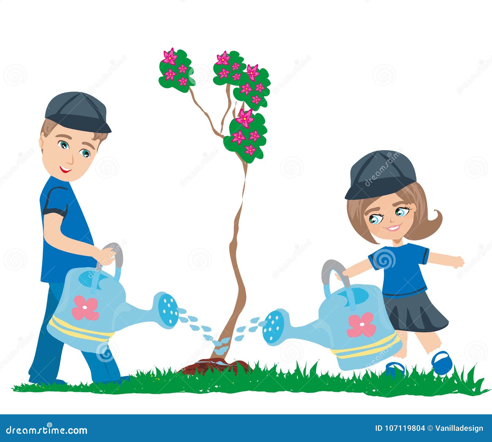 Watering the tree stock vector. Illustration of nice - 107119804