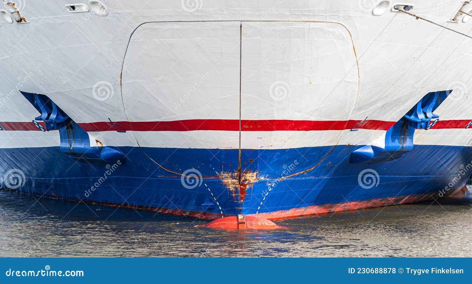 Waterline, Bow and Bulb of a White Ro-ro Passenger Ferry Stock Photo ...