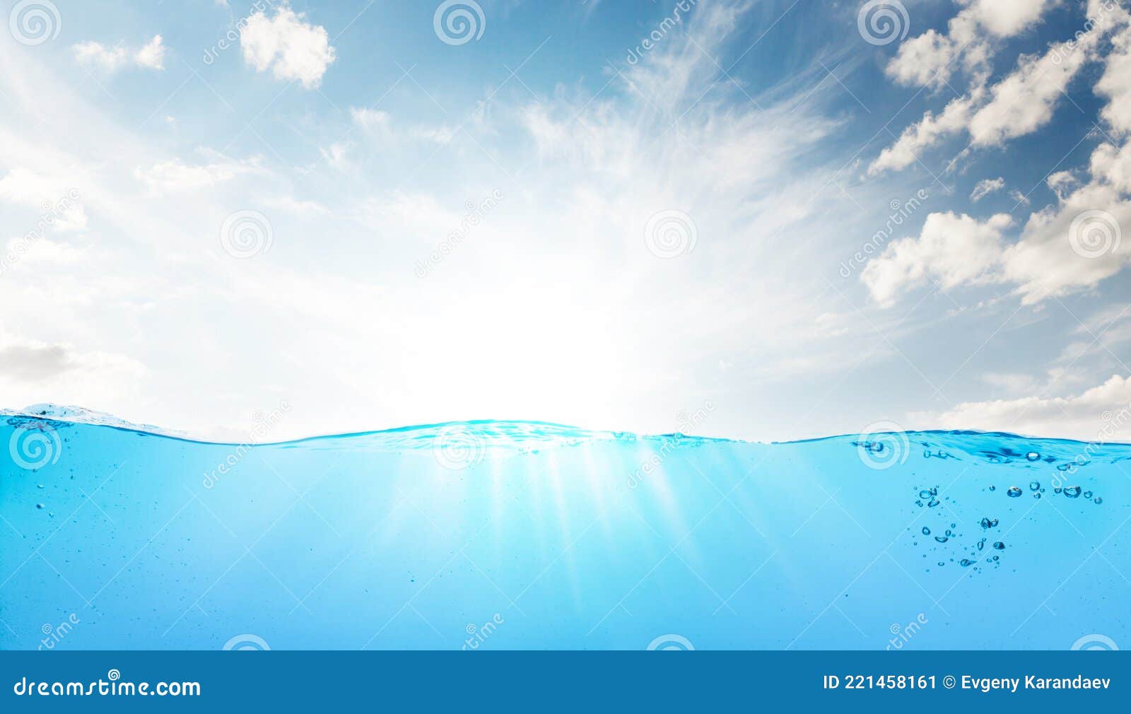 Waterline with Sea Underwater and Blue Sunny Sky Stock Image - Image of ...
