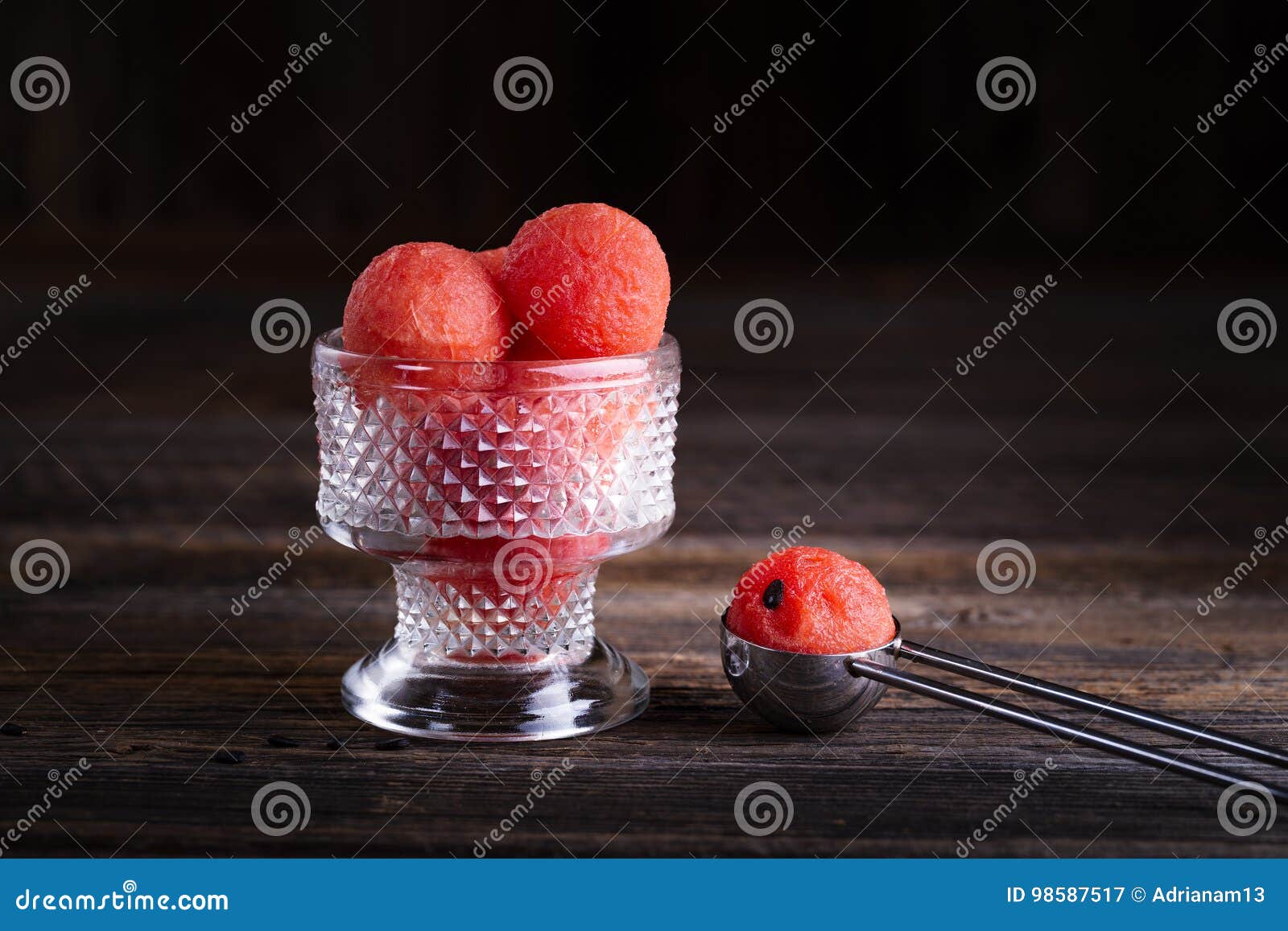 Watermelon balls. stock image. Image of closeup, eating - 98587517
