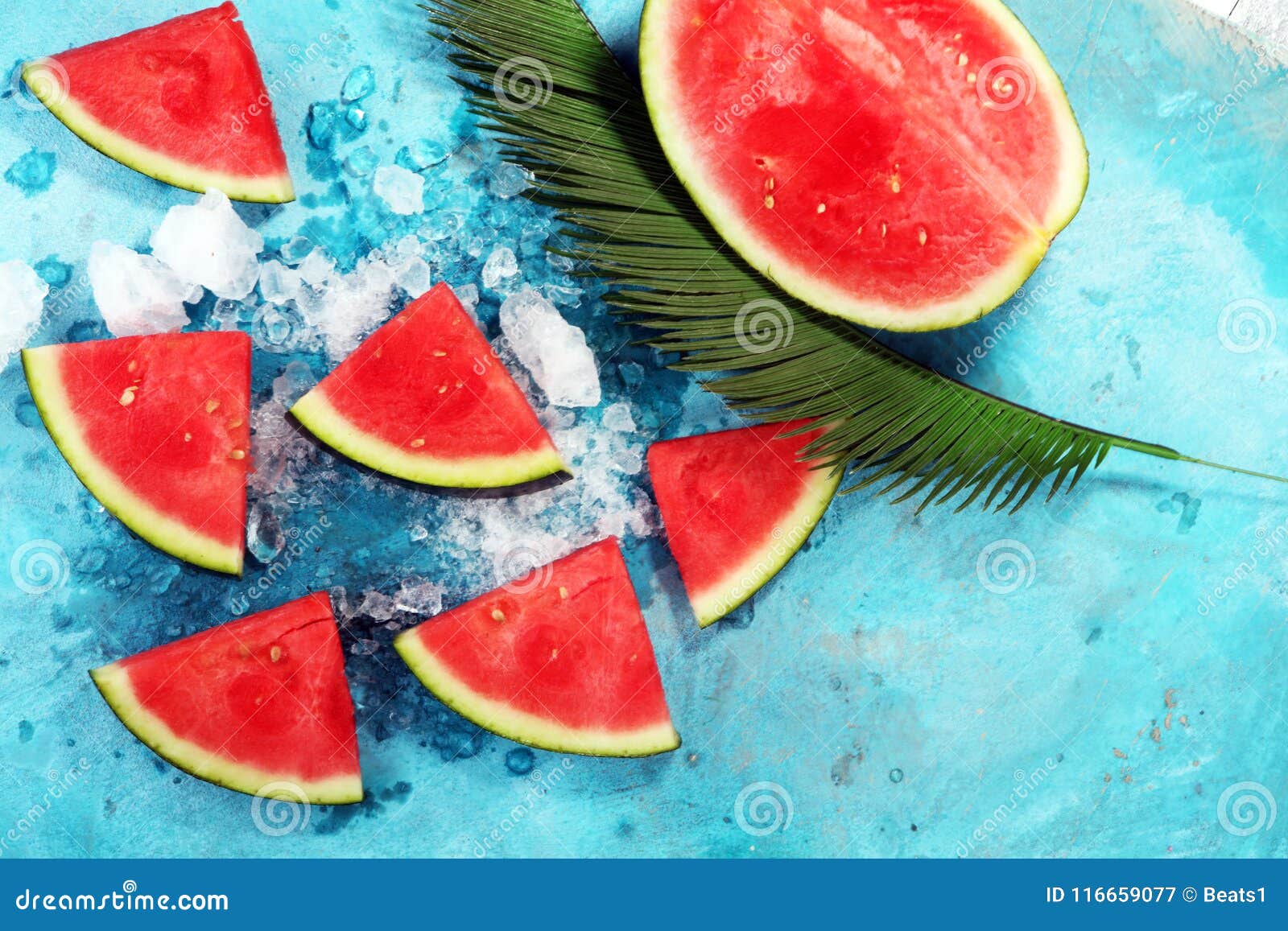 Watermelon on Blue Background. Juicy Summer Fruit in Slices Stock Image ...