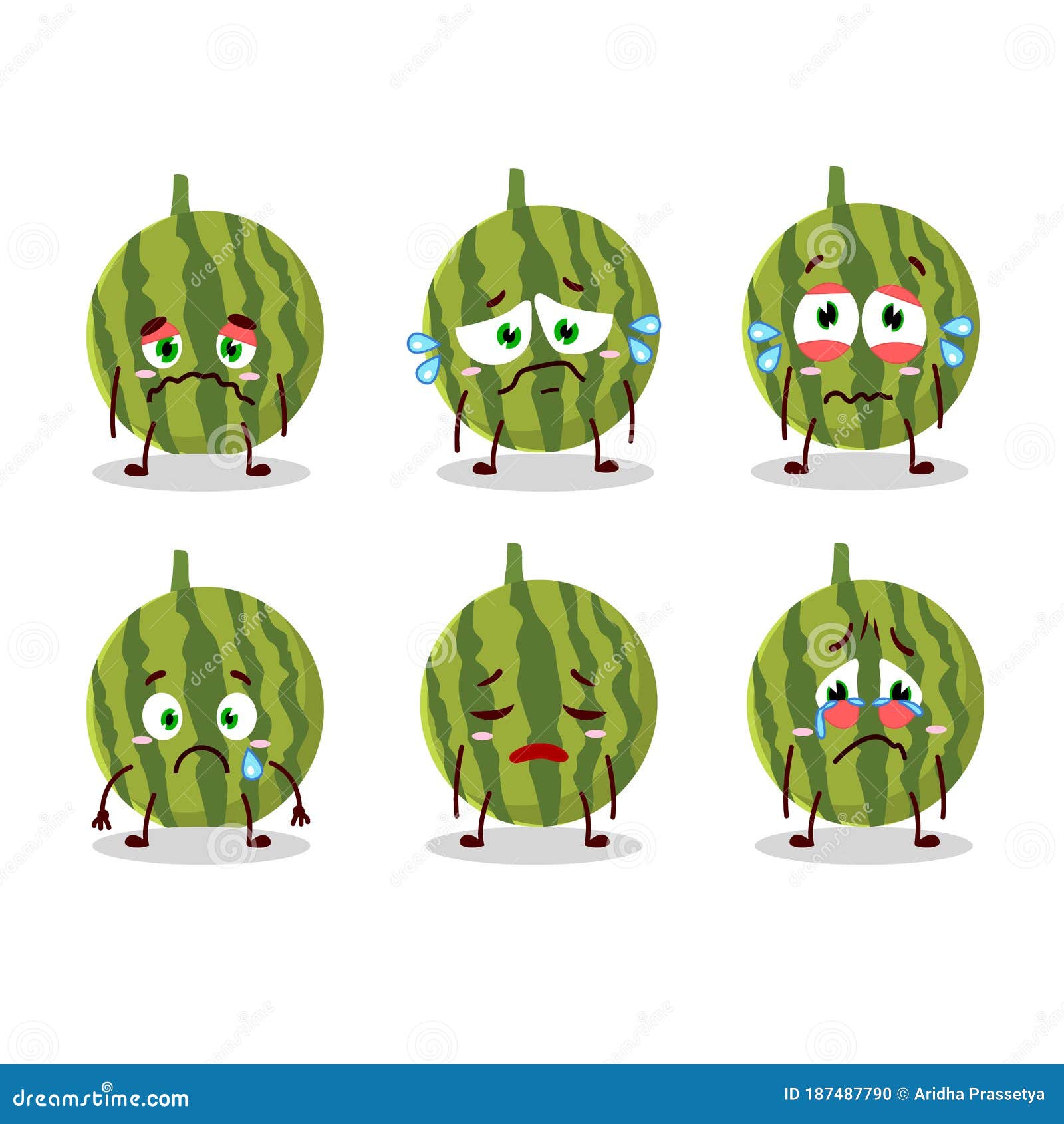 Watermelon Cartoon in Character with Sad Expression Stock Vector ...