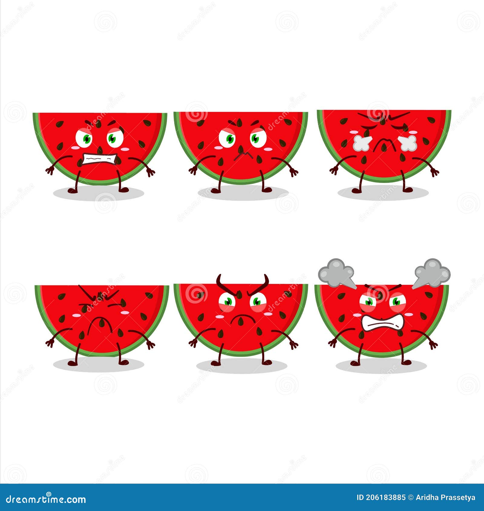 Watermelon Cartoon Character with Various Angry Expressions Stock ...