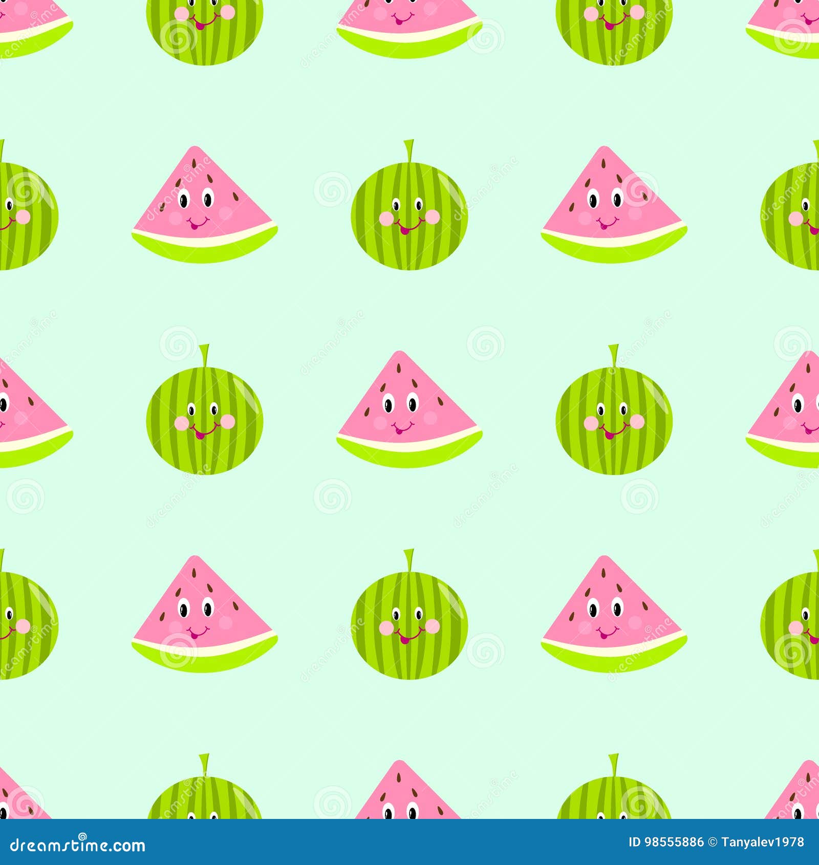 Watermelon Cartoon Seamless Pattern Stock Illustration - Illustration ...