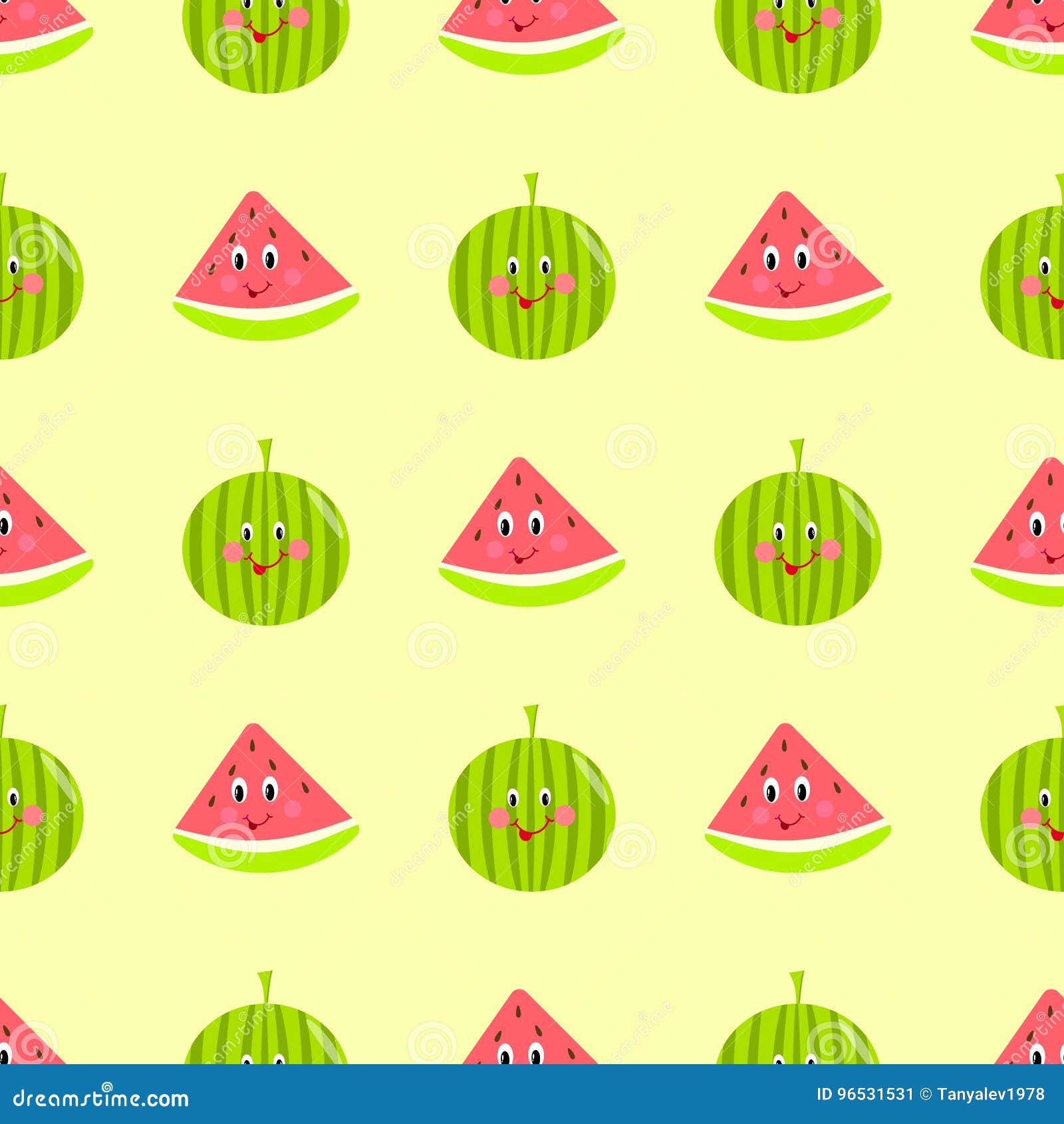 Watermelon Cartoon Seamless Vector Pattern Stock Vector - Illustration ...