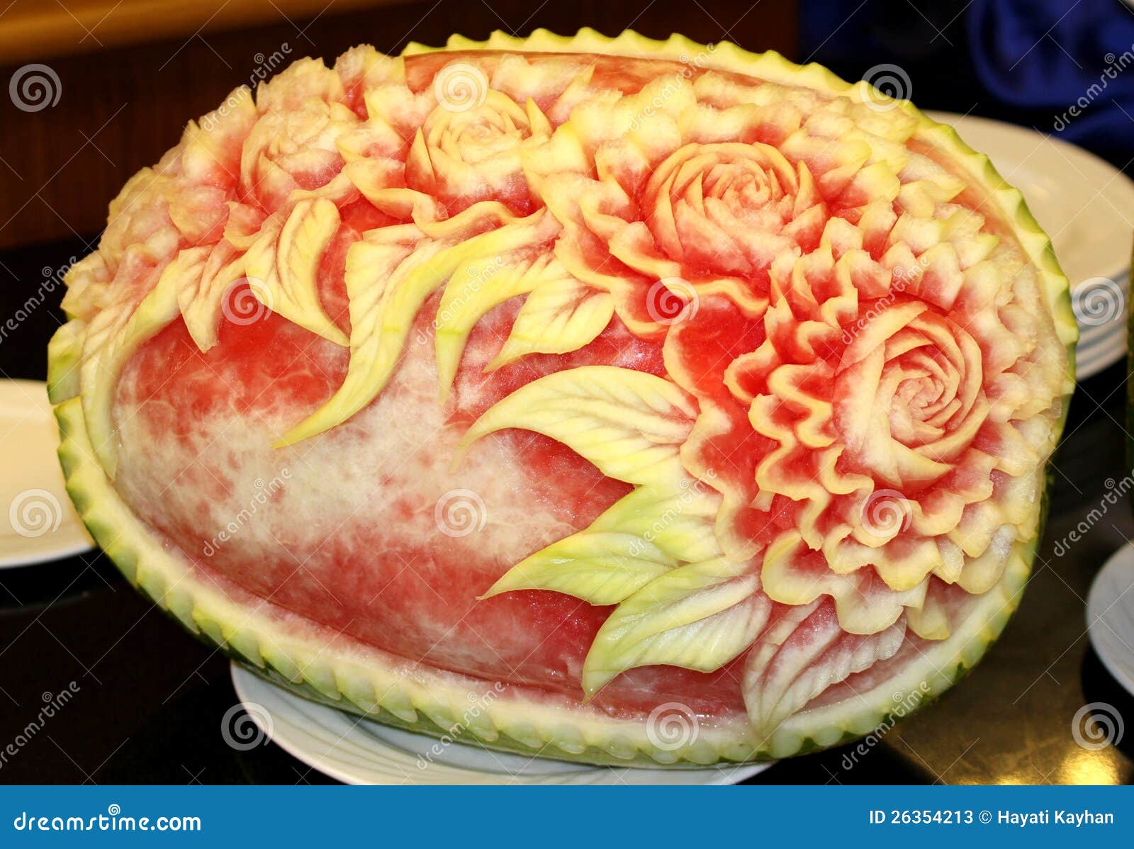 Watermelon carving art stock image. Image of decorate - 26354213