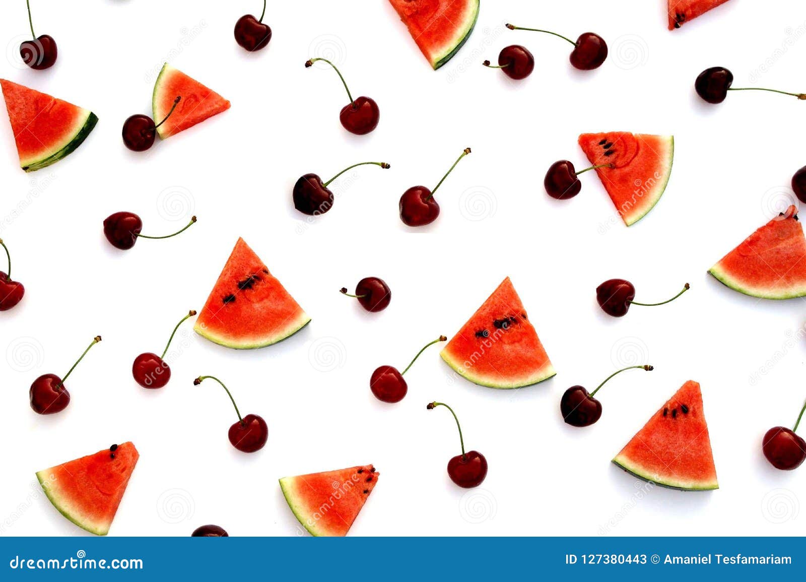Watermelon and Cherries Fresh Fruit Top View Stock Image - Image of ...