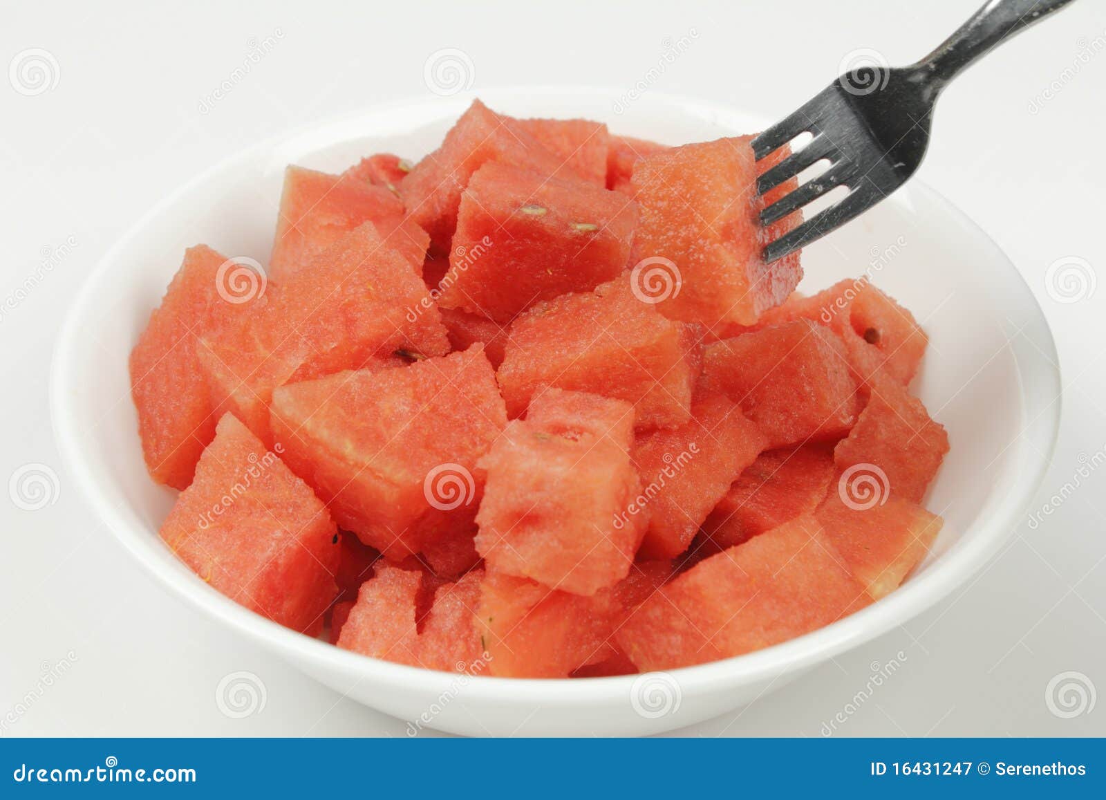 Watermelon Chunks in Bowl with Fork Stock Image - Image of pieces ...