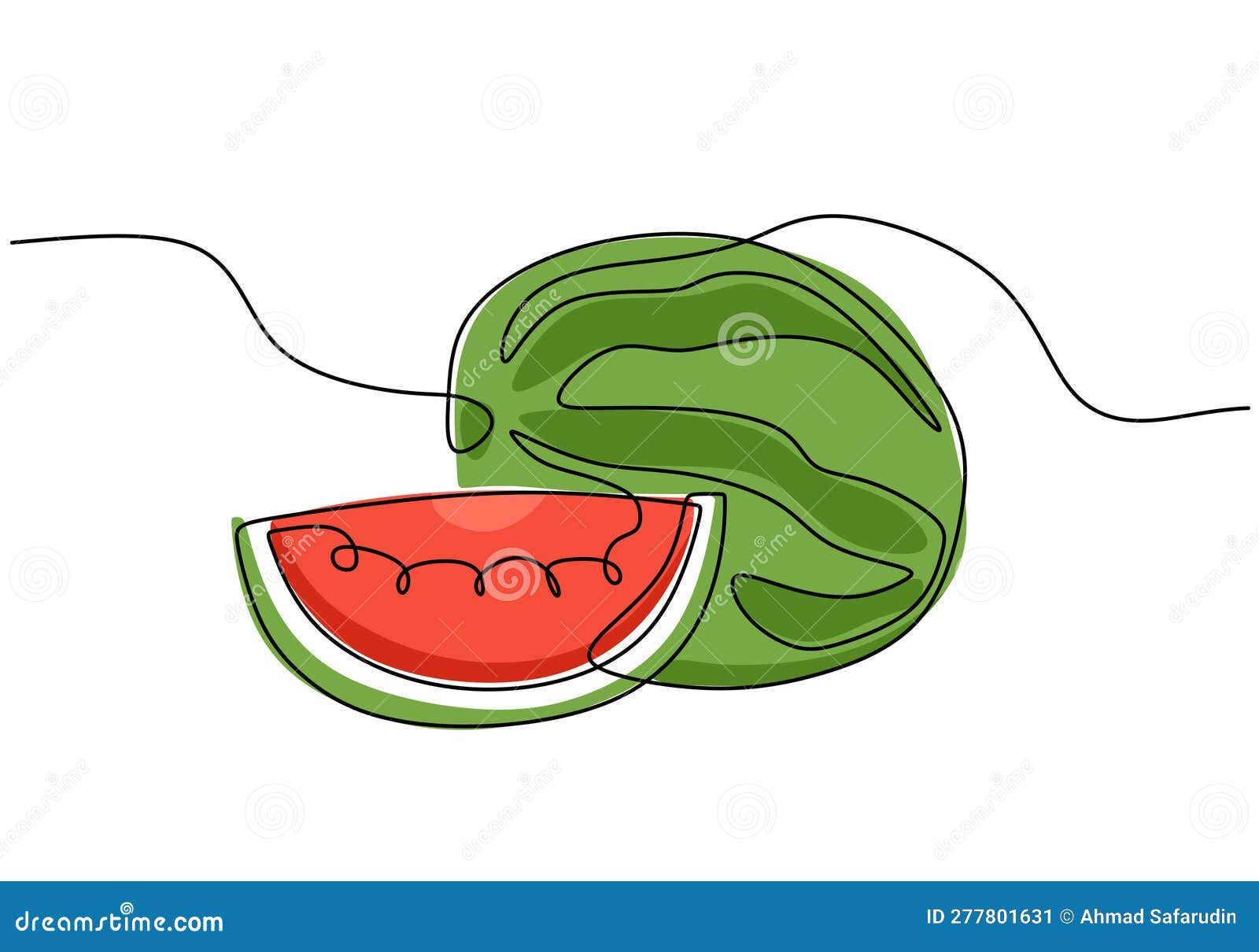Watermelon In Continuous Line Drawing. Vitamin Concept. Outline Simple ...