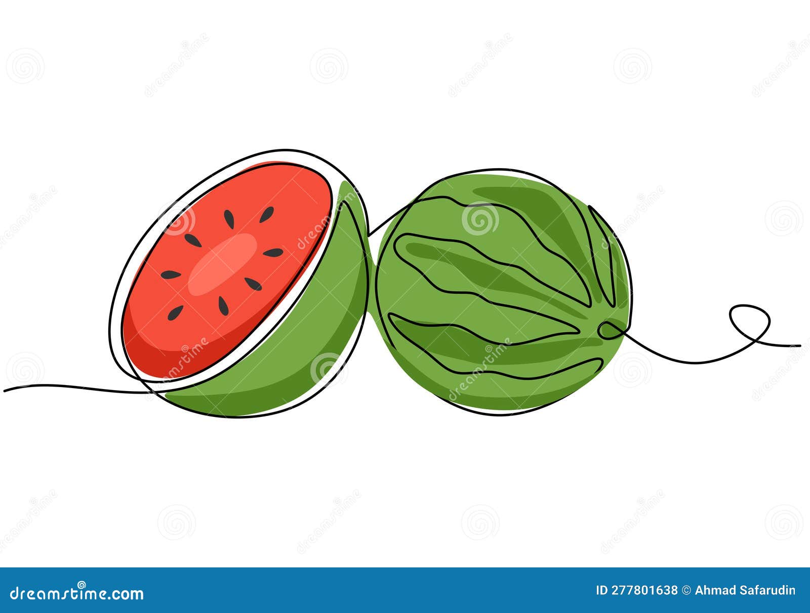Watermelon Continuous One Line Drawing, Fruit Vector Illustration Stock ...