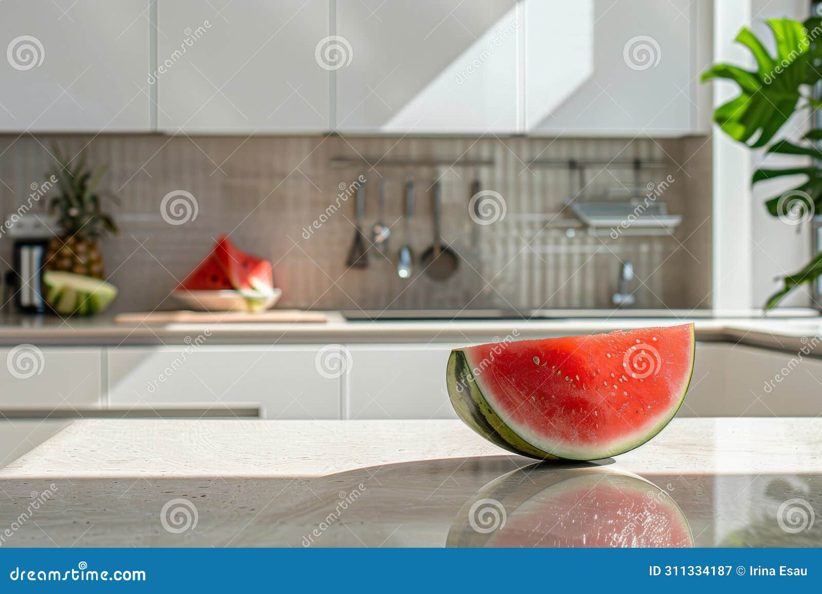Watermelon on Countertop Modern Kitchen Stock Image - Image of interior ...
