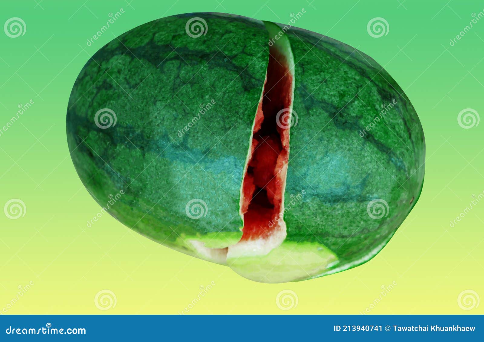 Watermelon Cracked on an Isolated Green Background Stock Image - Image ...
