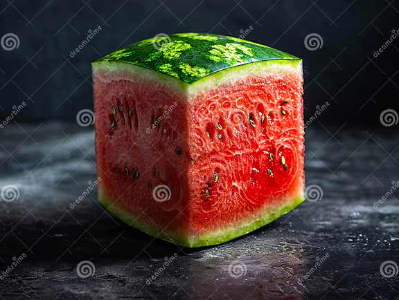 A Watermelon Cube on a Black Surface Stock Image - Image of produce ...