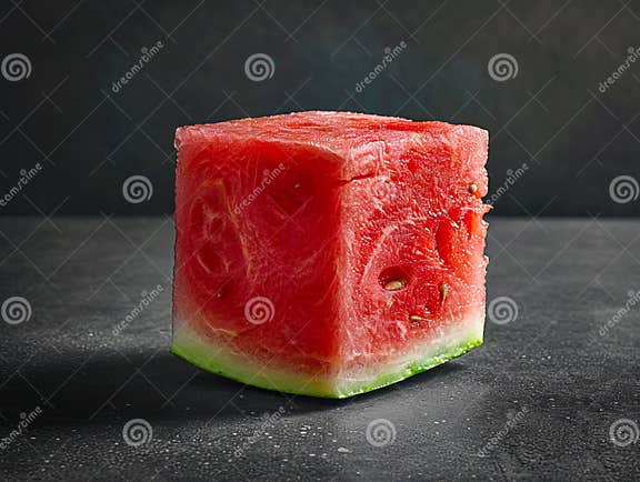 A Watermelon Cube on a Black Surface Stock Photo - Image of slice ...