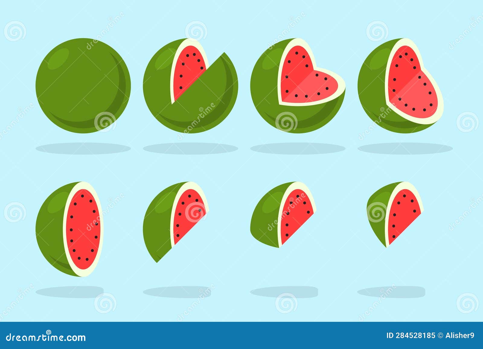 Watermelon Cut in Different Stages of Animation Stock Vector ...