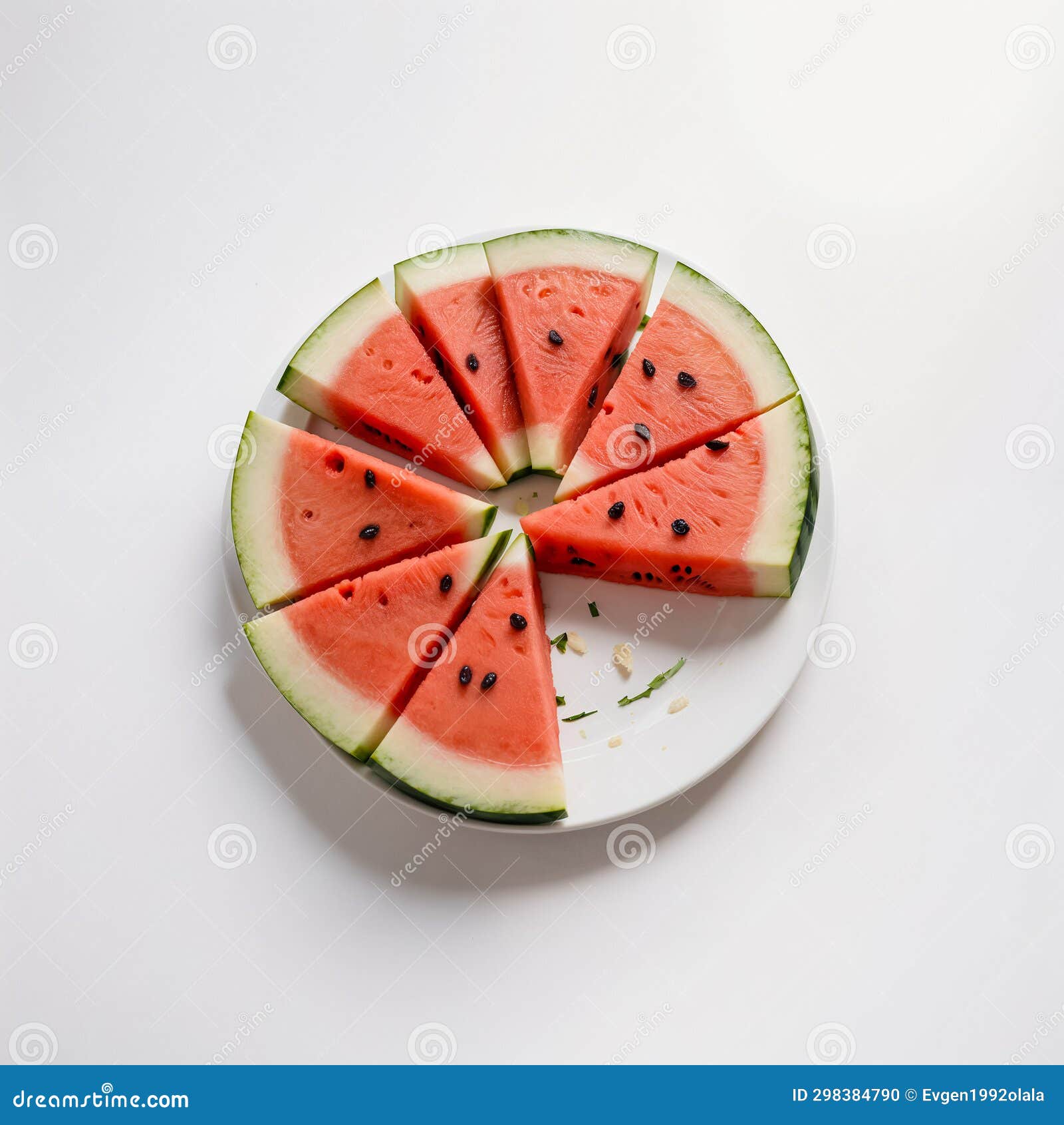 Watermelon Cut into Pieces, Top View on a White Background. Generative ...