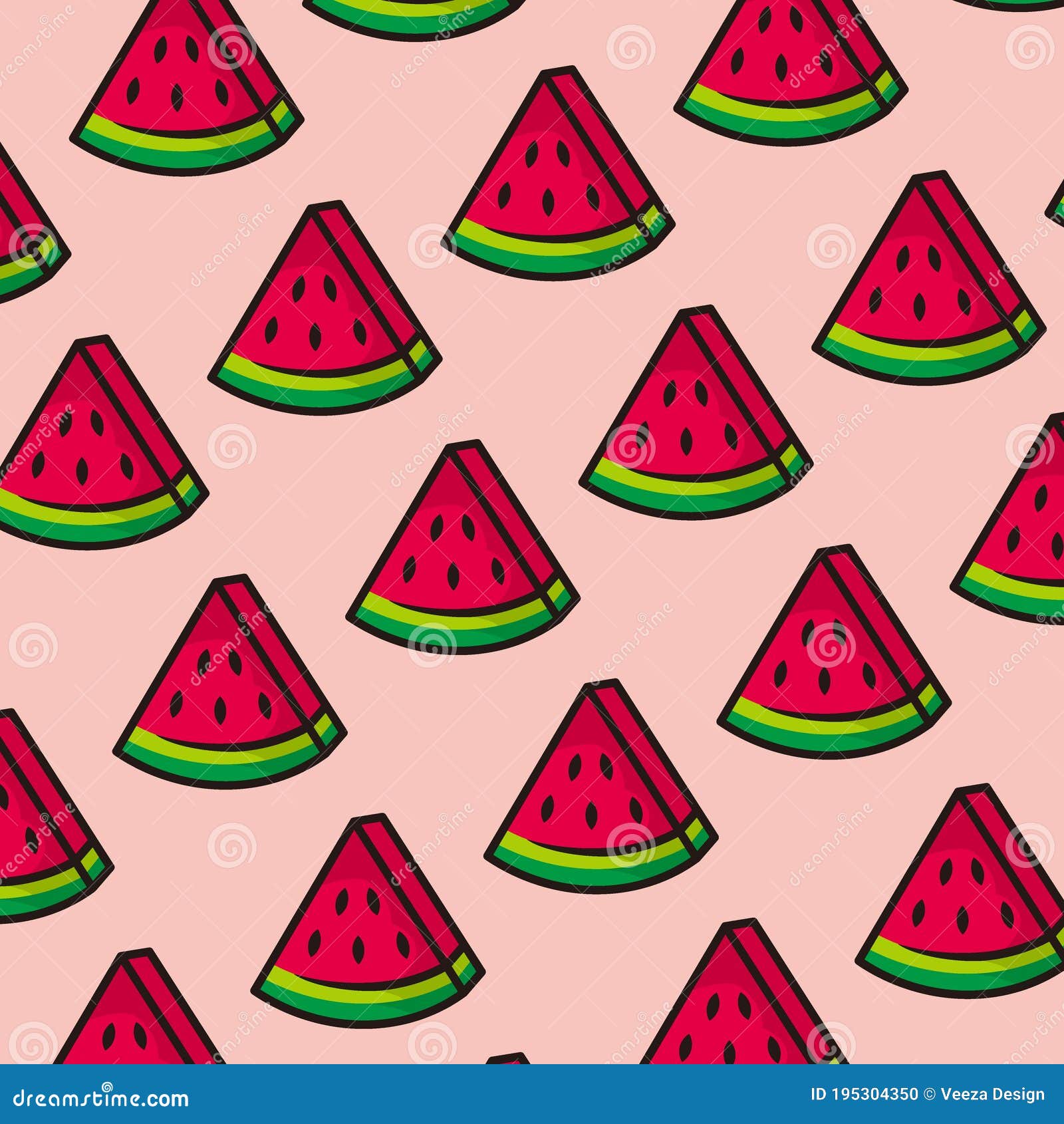 Watermelon Cute Cartoon Illustration Seamless Pattern Background Design ...