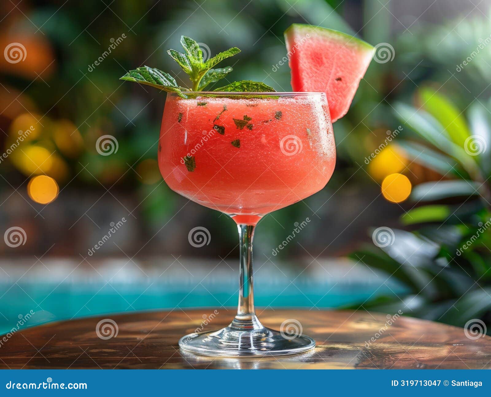 A Watermelon Daiquiri Standing on a Table by the Pool. Stock Image ...