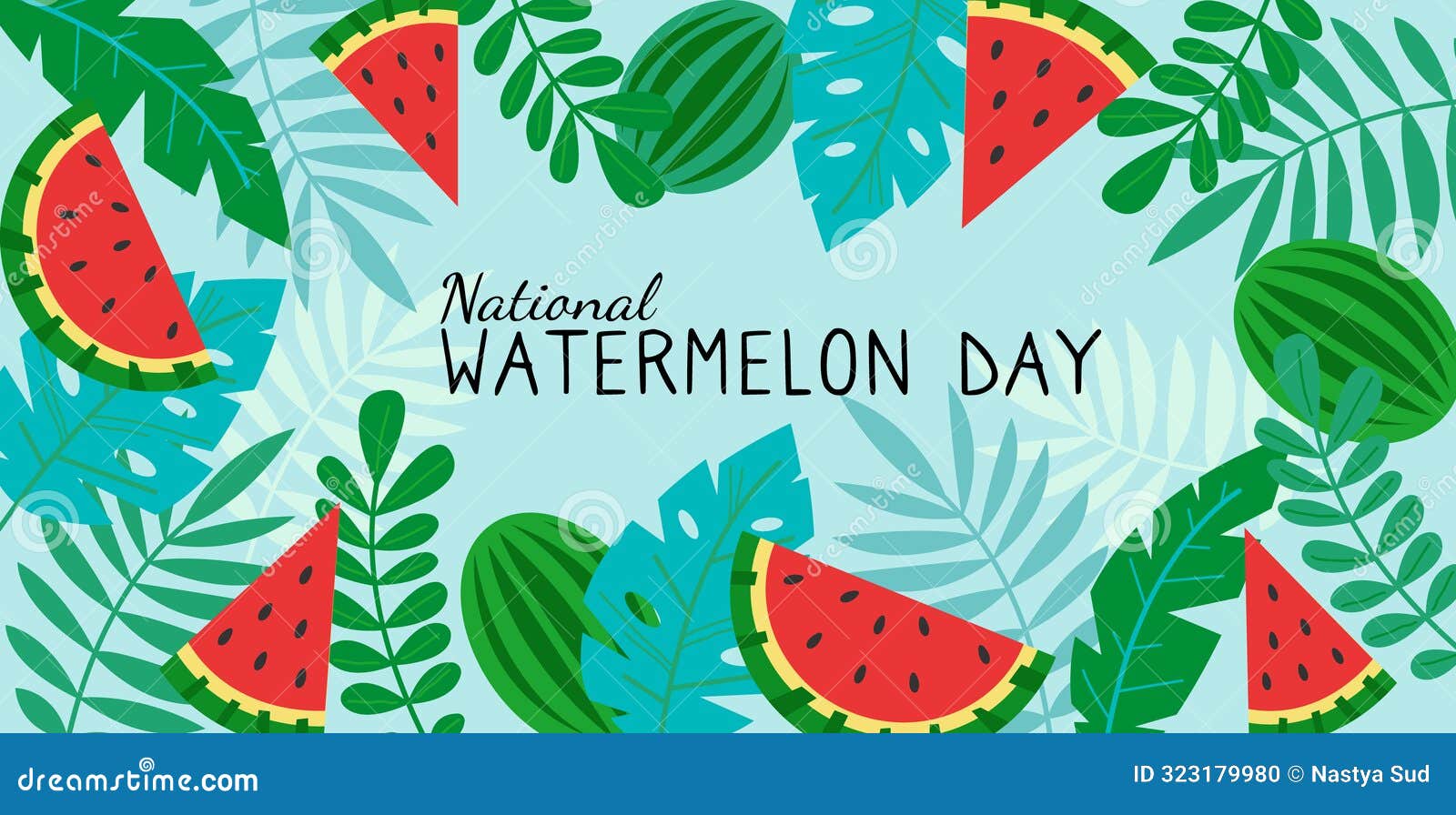 Watermelon Day Horizontal Poster. Border Frame Tropical Leaf and Fruit ...