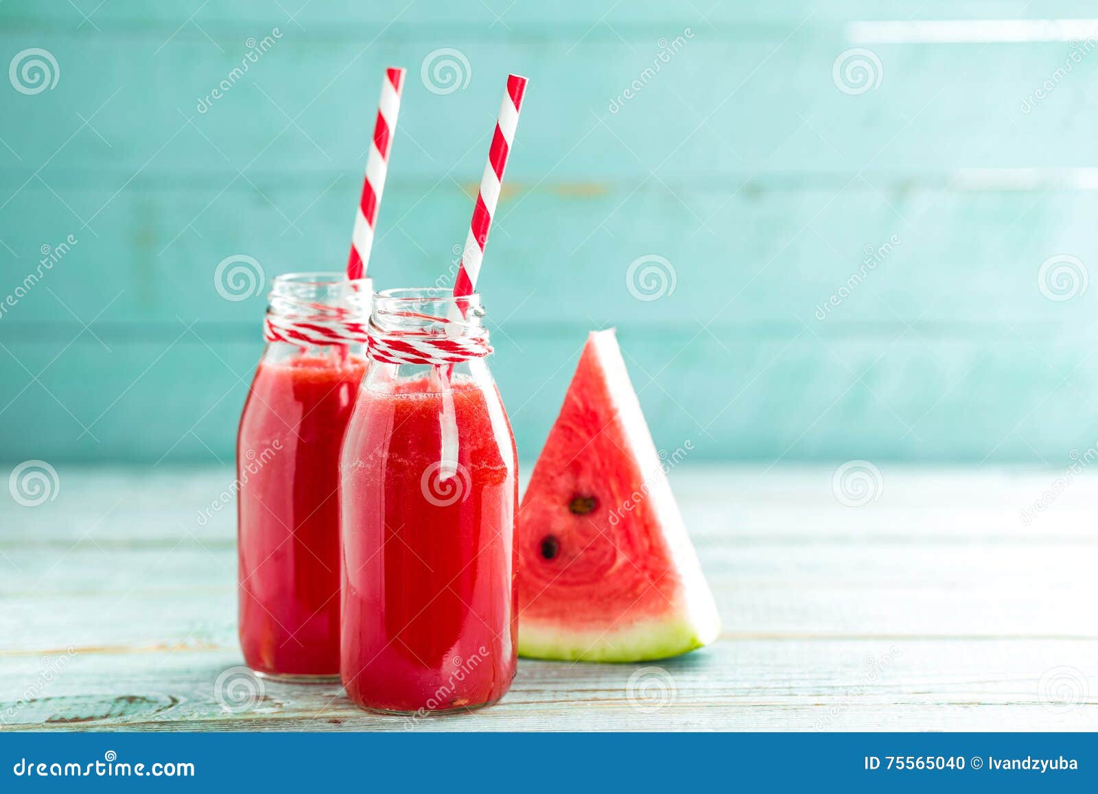 Watermelon Drink In Glass With Slices Of Watermelon On Whitebackground ...