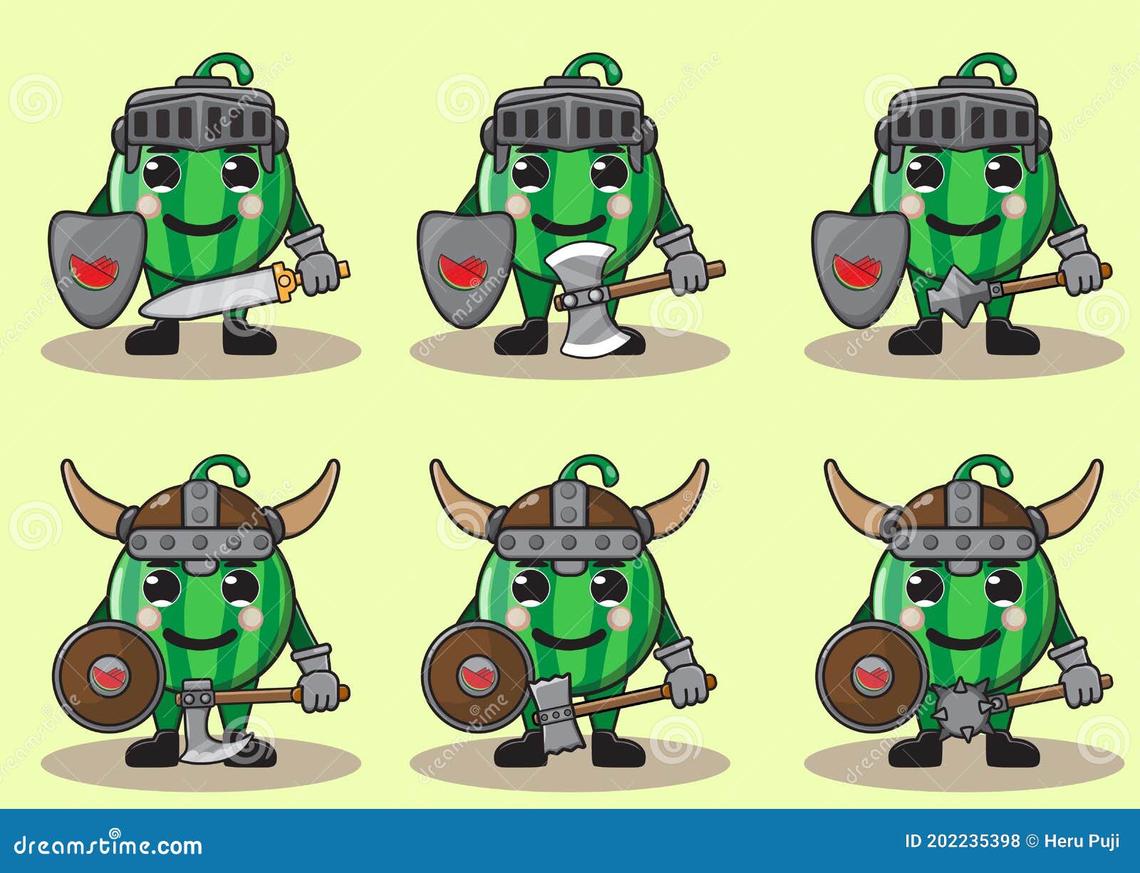 Watermelon Emotion Set 3 Knight Sword and Shield Stock Vector ...